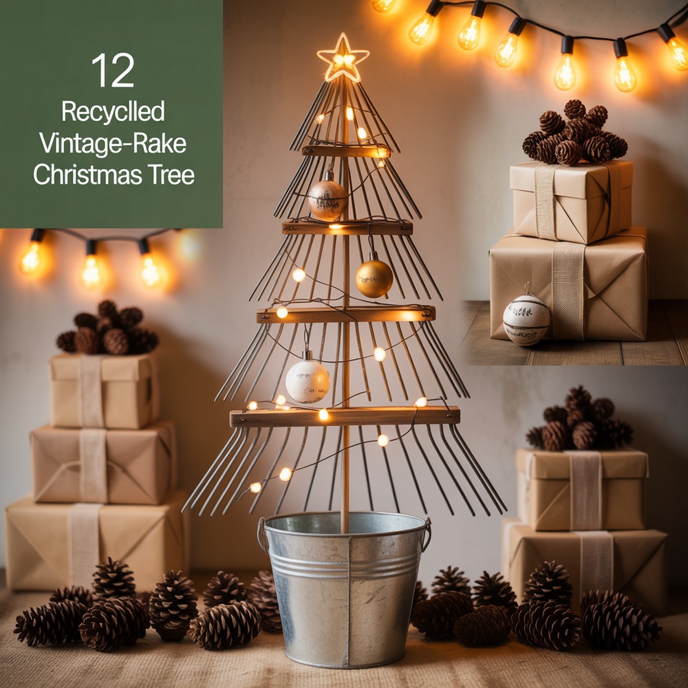 12 Recycled Vintage-Rake Christmas Tree - Katy Craft Ideas