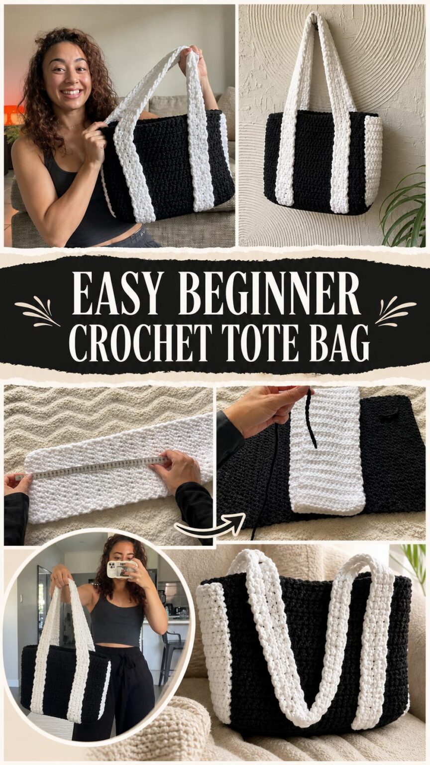 Easy Beginner Crochet Tote Bag - Katy Craft Ideas